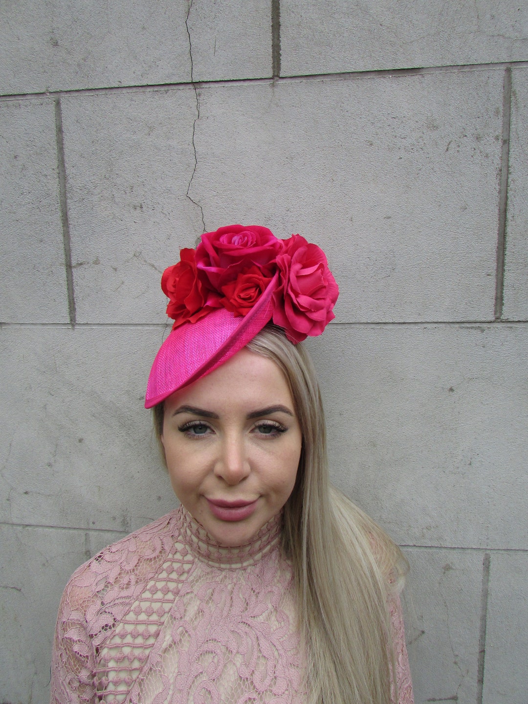 Red & Hot Pink Fascinator Hat Sinamay Disc Saucer Headpiece Fuchsia ...