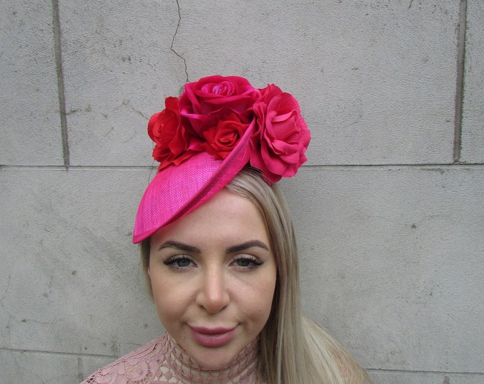 Hot Pink Kentucky Derby Hat With Pink Netting Bow and Mixed Pink ...