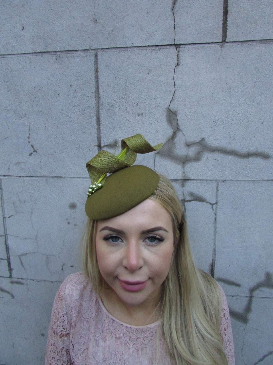 One off Piece - Olive Chartreuse Green Beaded Feather Statement Pillbox ...