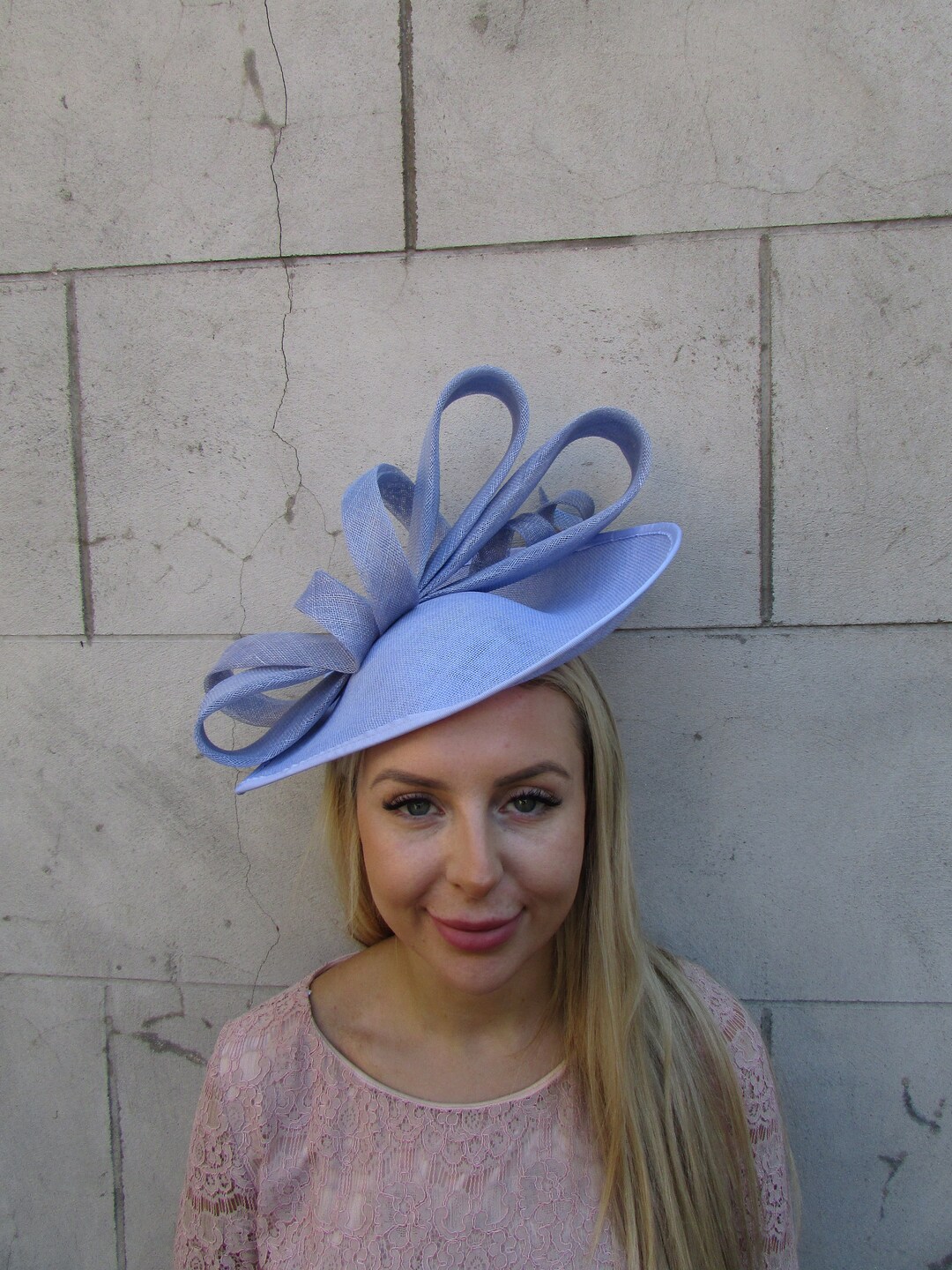 Large Light Cornflower Blue Periwinkle Bluebell Blue Fascinator Hat Big ...