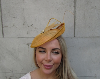 Large Gold & Burnt Orange Hat Fascinator Wedding Guest Races Disc ...