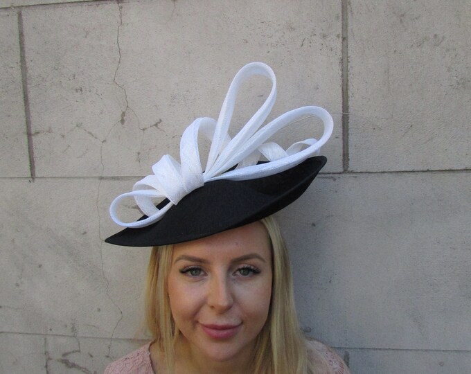 One off Piece - Large Black & off White Ivory Feather Fascinator Hat ...