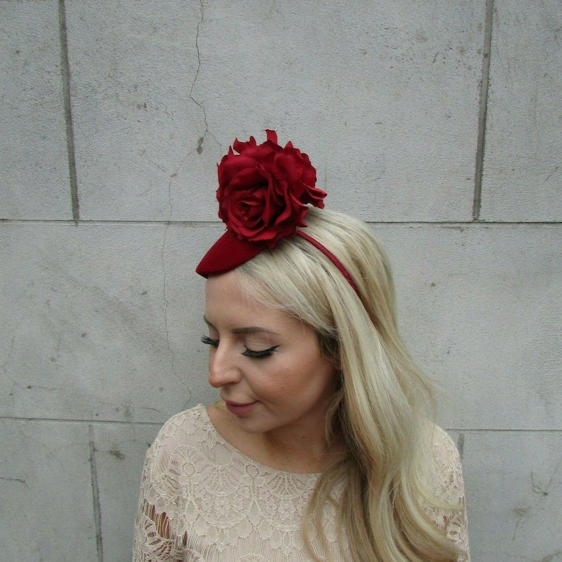 Red Rose Flower Teardrop Fascinator Headband Hat Cocktail Velvet ...