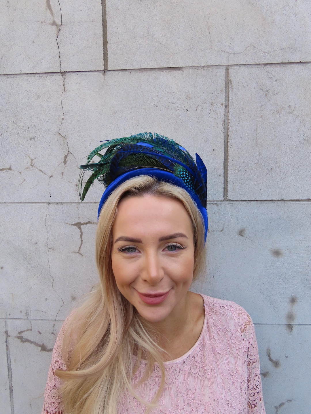 One off Piece - Royal Blue Velvet Green Turquoise Peacock Feather ...