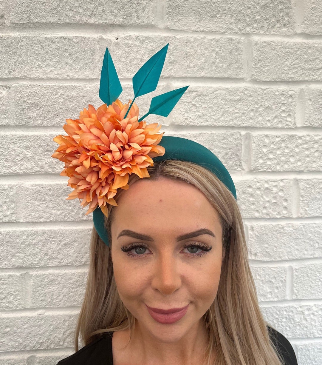 Teal & Orange Fascinator Flower Padded Headband Headpiece Wedding Guest ...