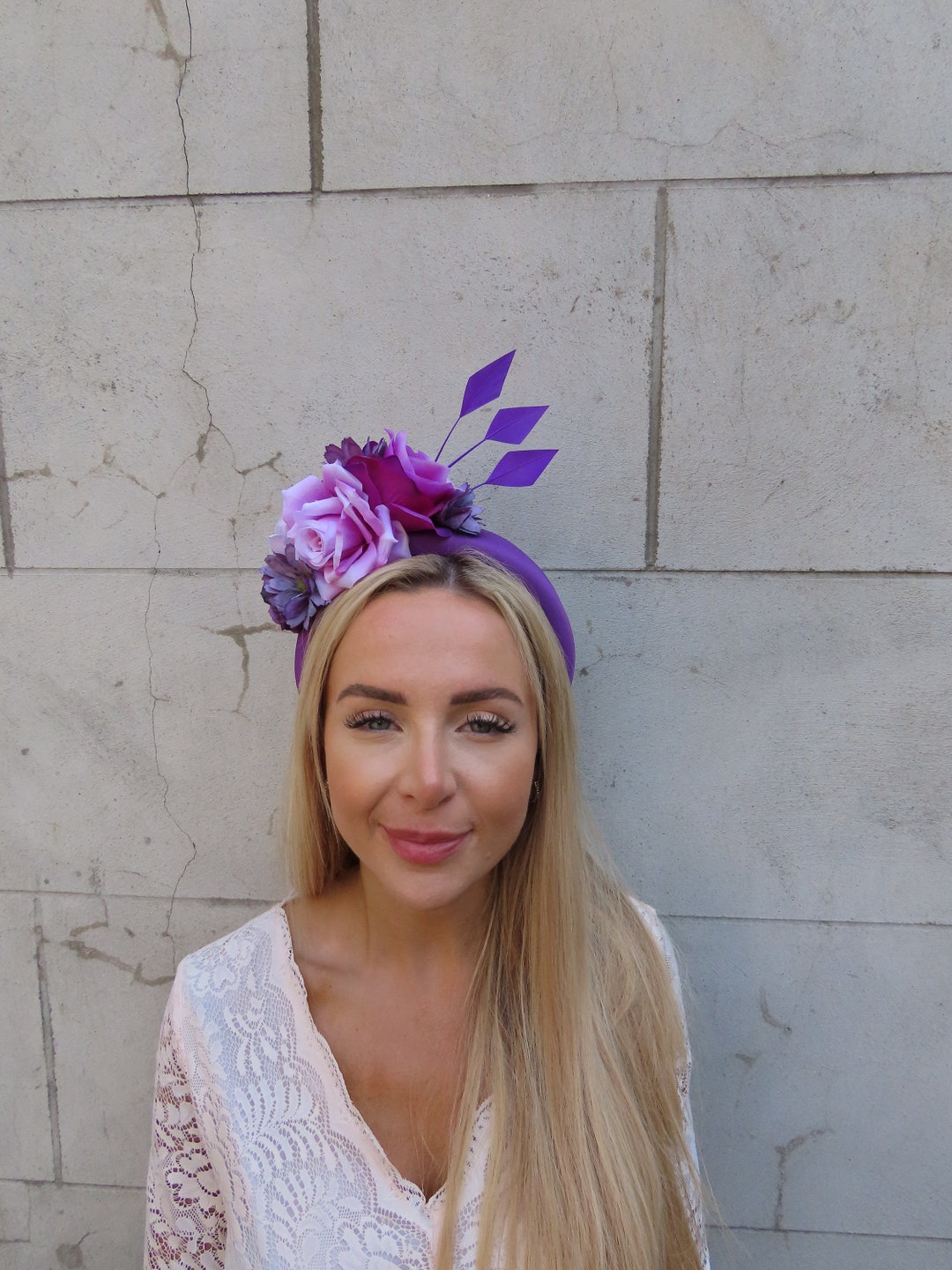 Purple & Lilac Flower Feather Fascinator Padded Headband Headpiece ...