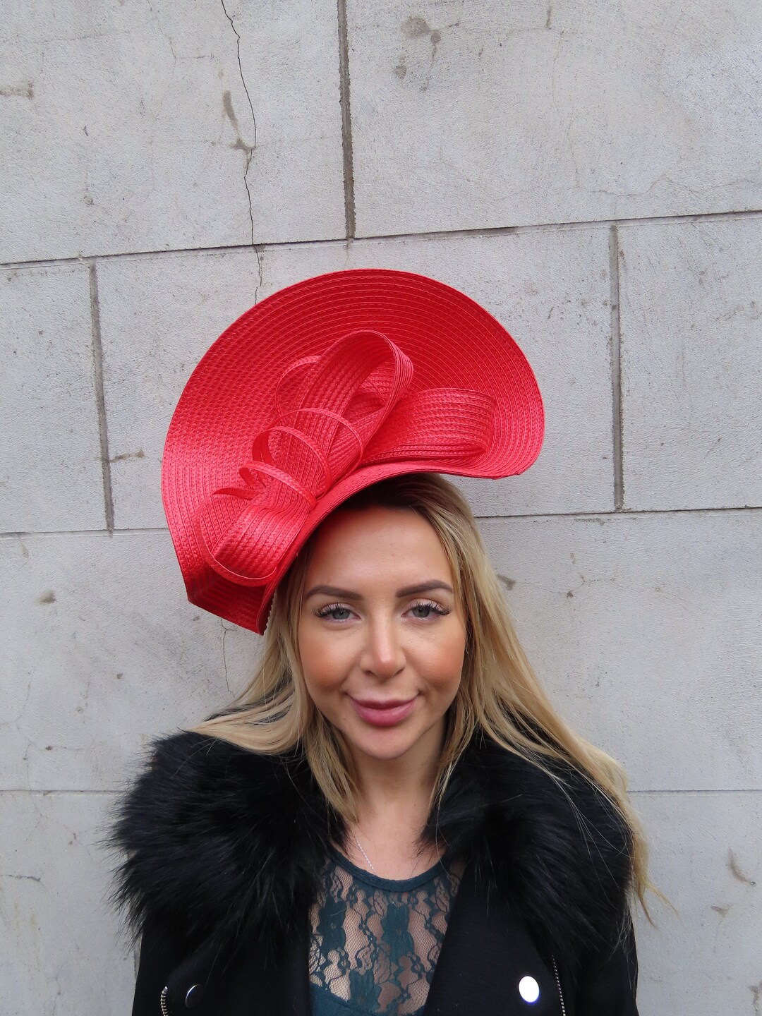 One off Piece Large Red Straw Hat Fascinator Wedding Guest Races Ladies ...