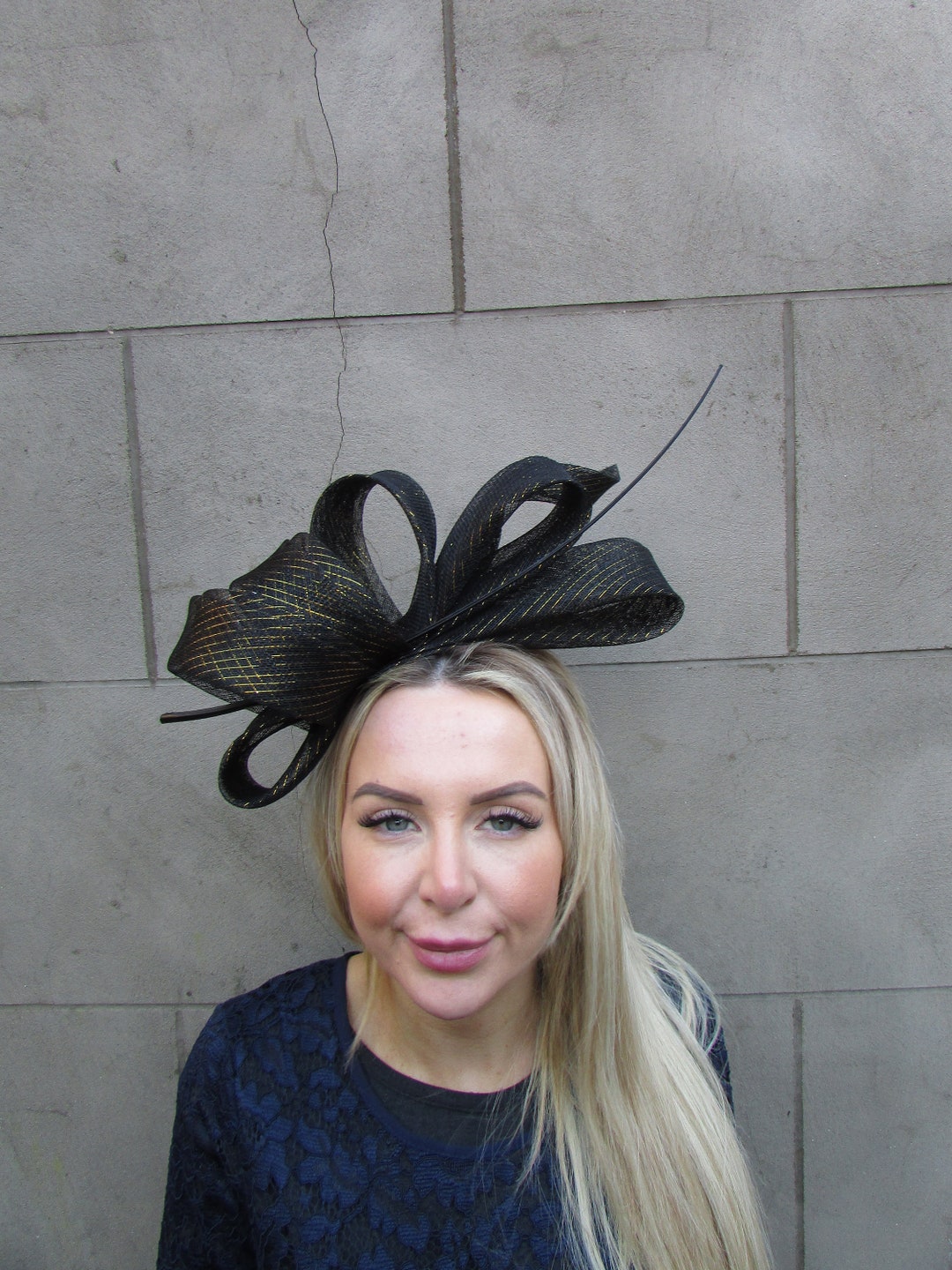 One off Piece Large Black & Gold Feather Sinamay Headband Headpiece ...