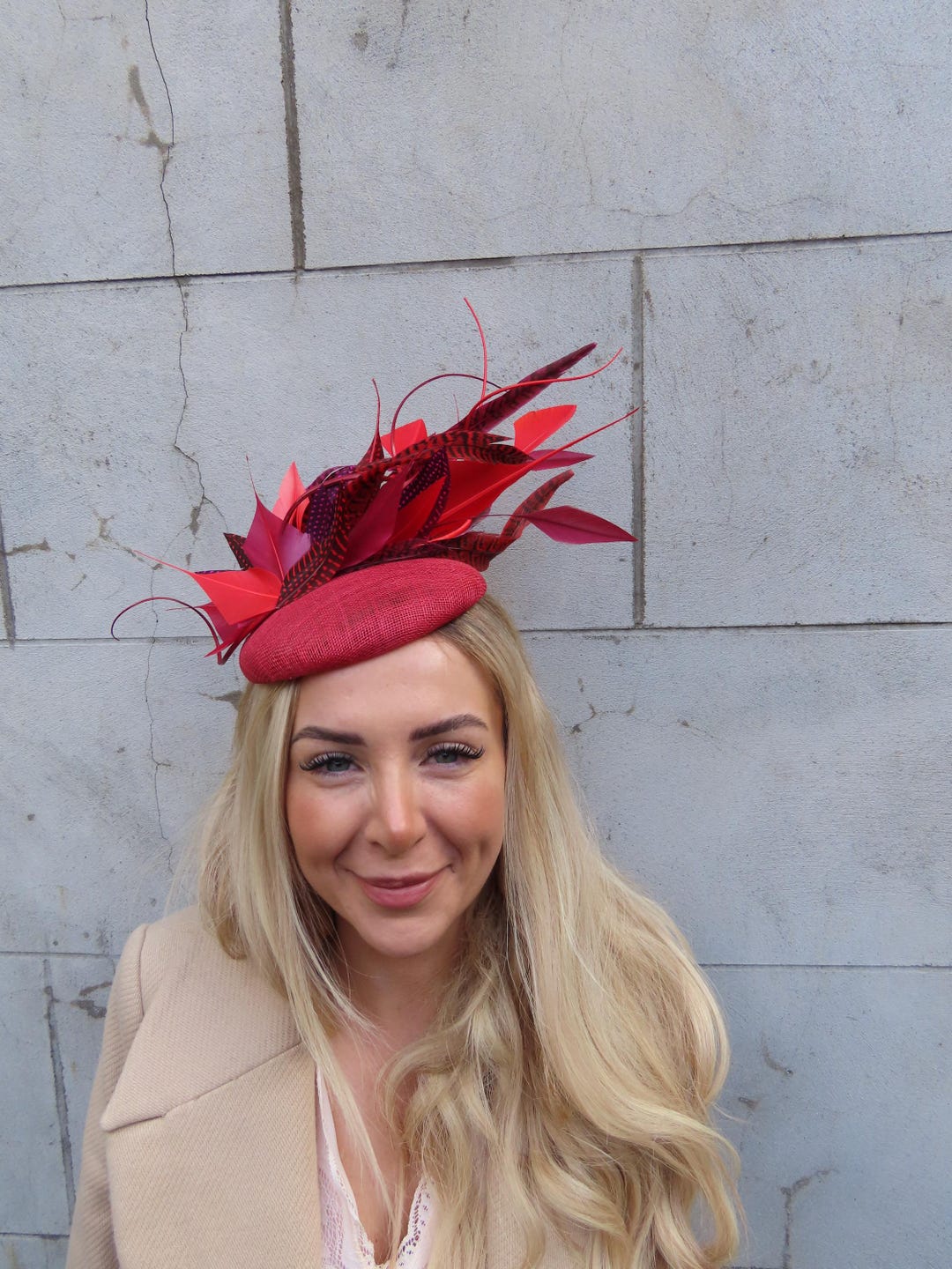 Cherry Burgundy Wine Red Feather Fascinator Sinamay Pillbox Hat ...
