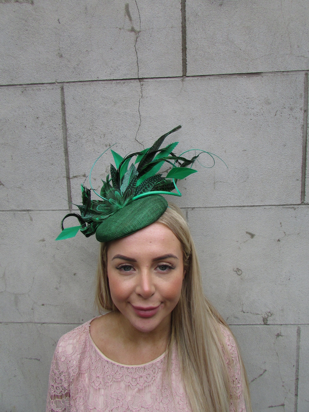 One off Piece - Emerald Forest Green Feather Sinamay Fascinator Pillbox ...