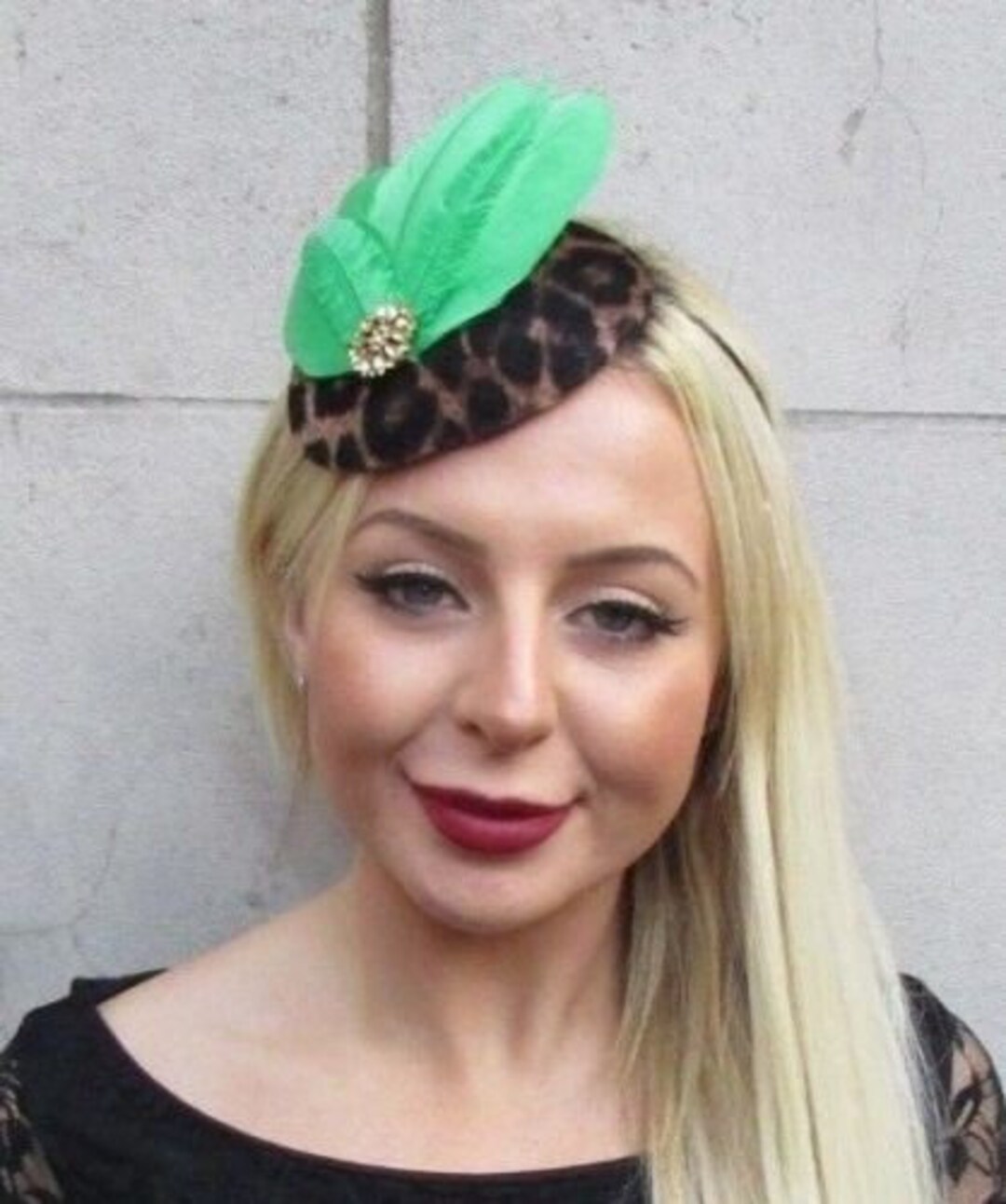 Emerald Green Gold Black Leopard Animal Print Feather Hat Fascinator ...