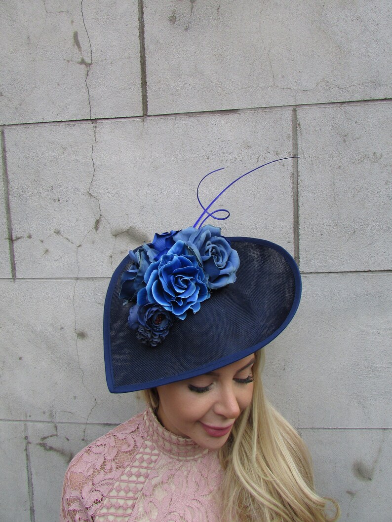 Large Navy Blue Royal Dark Blue Flower Feather Fascinator Hat Big ...