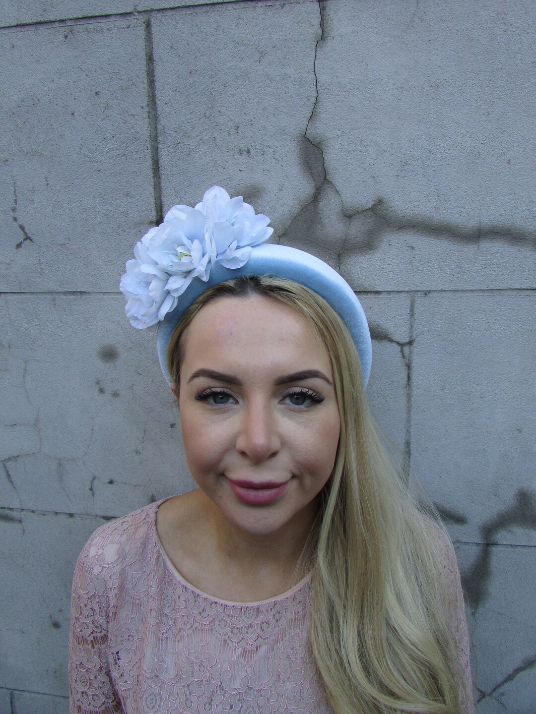 Pale Light Blue Flower Velvet Padded Headband Fascinator Headpiece ...