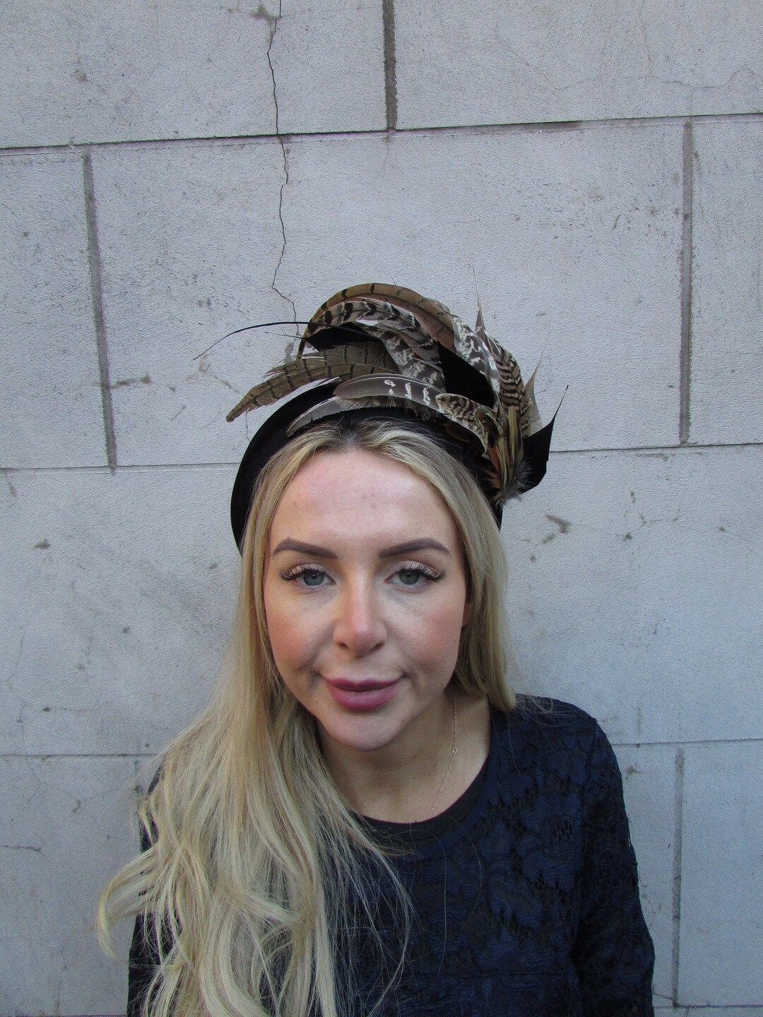 One off Piece Black Brown Pheasant Feather Padded Headband Fascinator ...