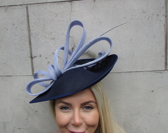 Navy Blue Cornflower Blue Periwinkle Large Teardrop Fascinator Hat ...
