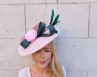 One off Piece Large Sage Green & Light Pink Flower Straw Style Hat ...