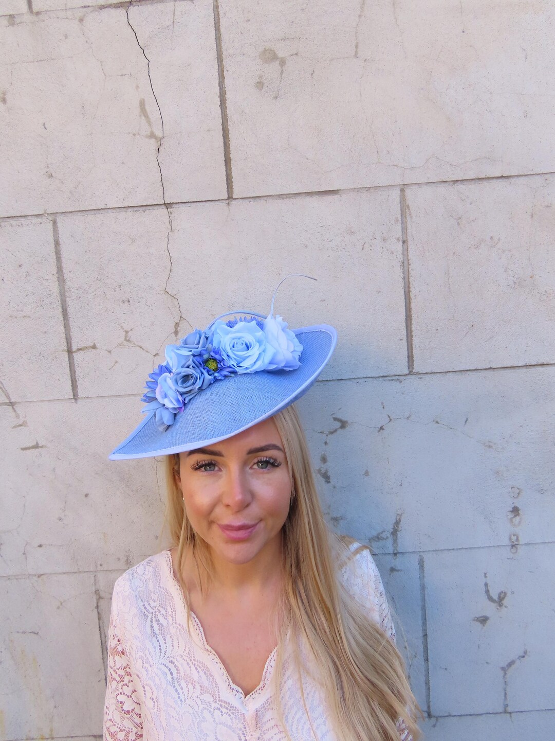 Large Light Cornflower Blue Flower Teardrop Fascinator Hat One off ...