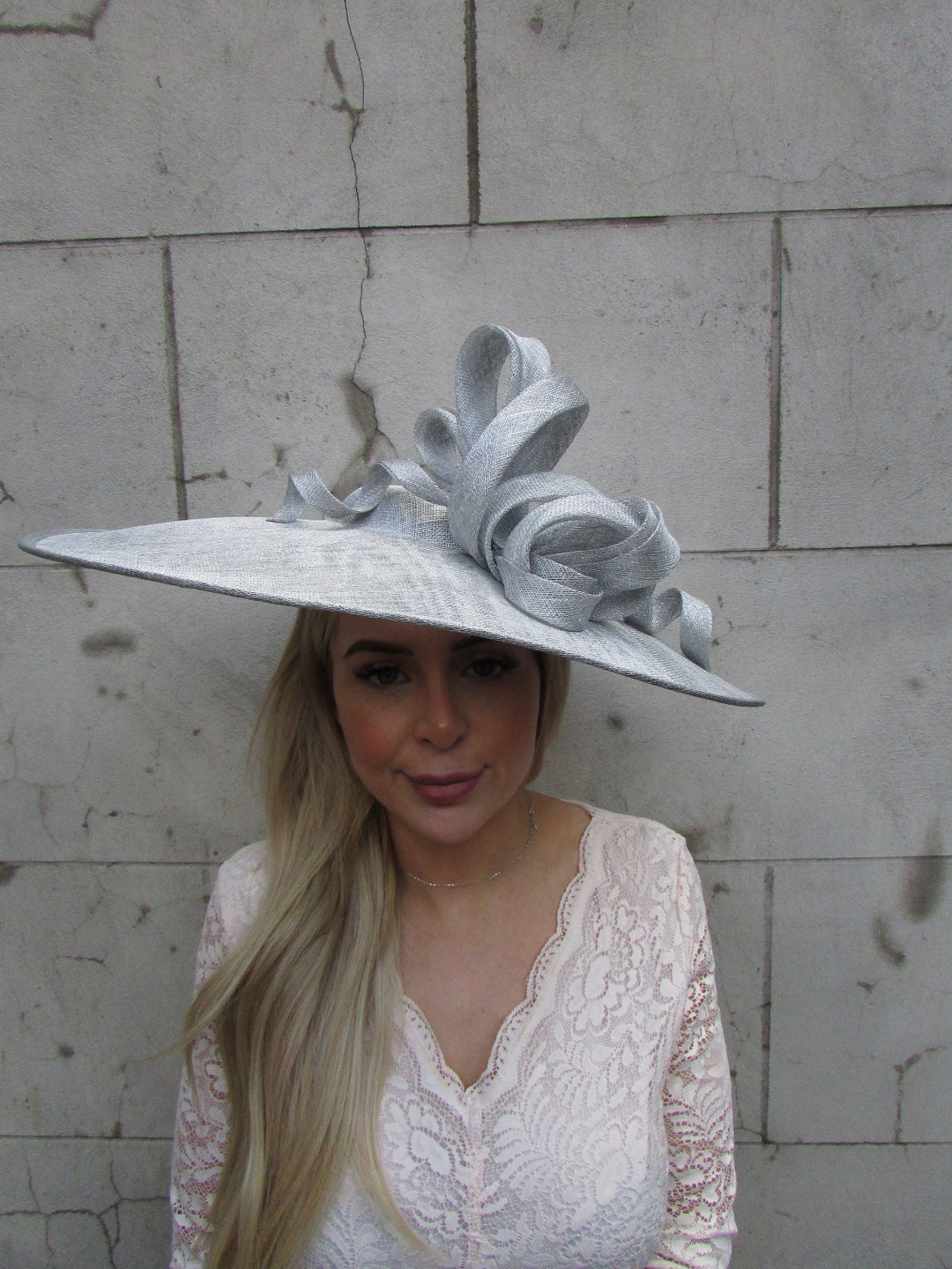One off Piece Very Large Silver Wedding Hat Fascinator Big Headband ...