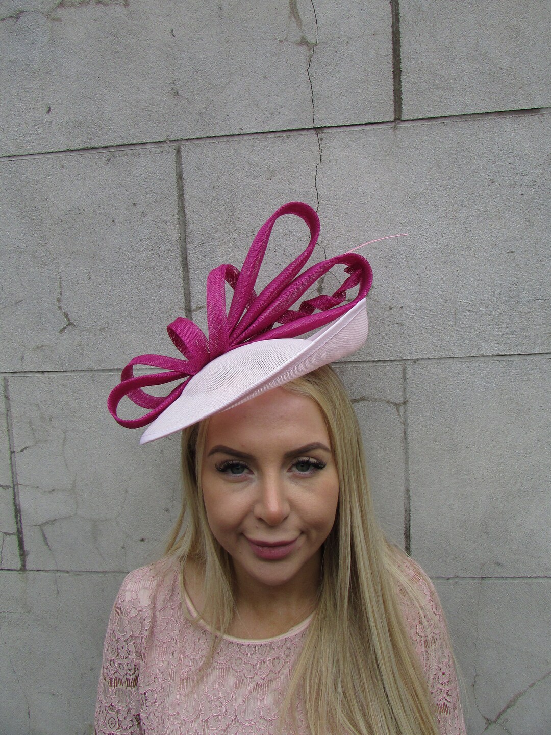 Large Blush Pink & Fuchsia Disc Fascinator Hat Hatinator Wedding ...