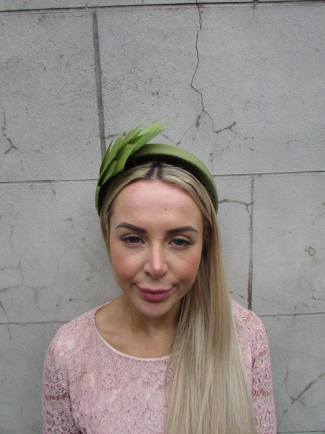 Olive Green Velvet Fascinator Feather Velvet Padded Headband Headpiece ...