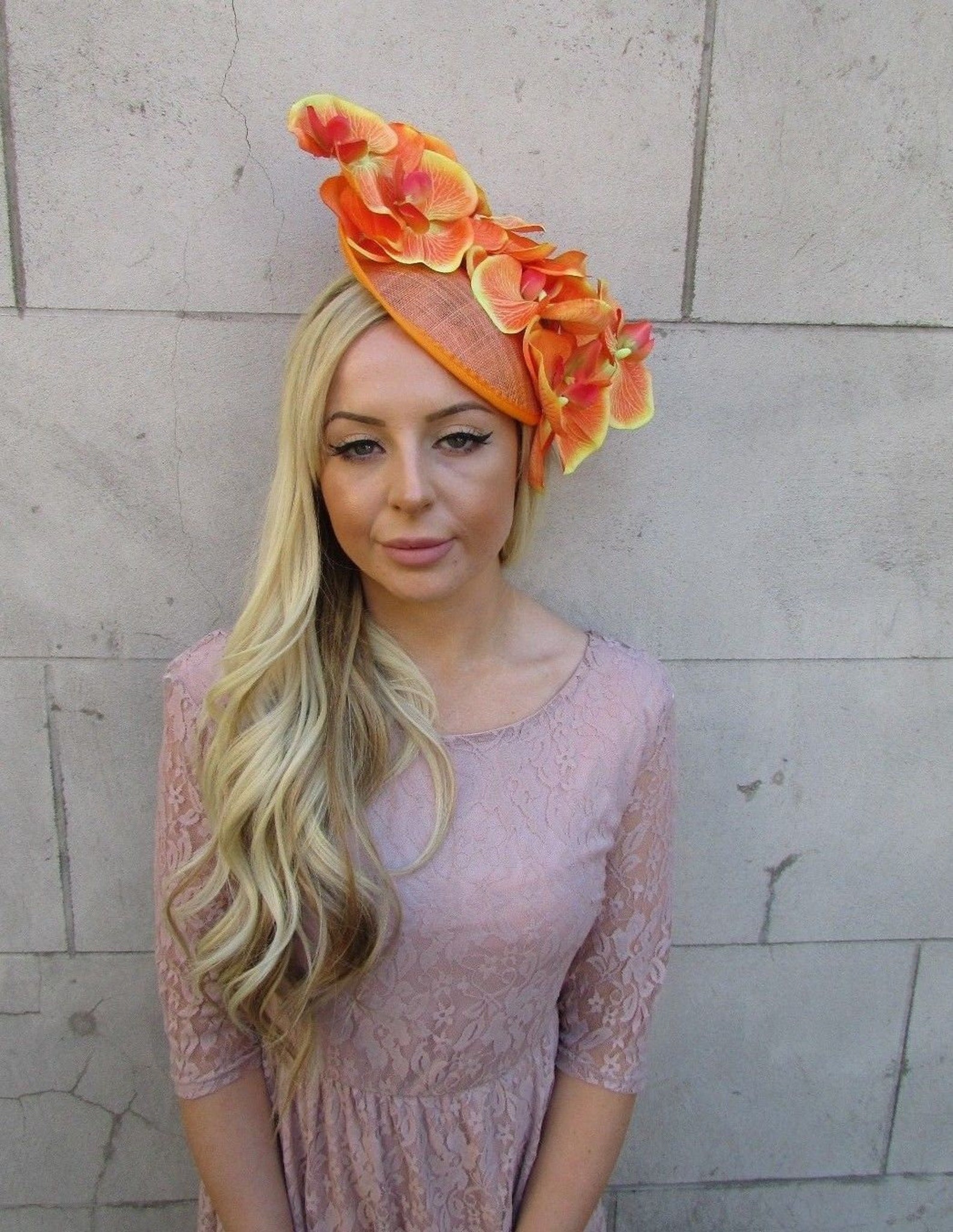Orange Orchid Flower Saucer Disc Hat Fascinator Headband Wedding Races ...