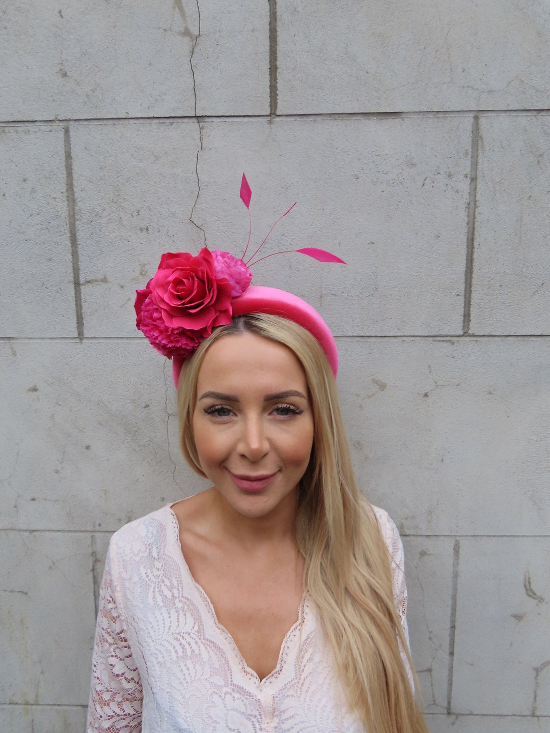 Hot Pink Rose Flower Velvet Padded Headband Fascinator Headpiece ...