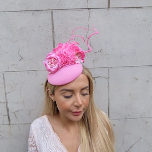 Baby Pink Flower Feather Pillbox Hat Fascinator Wedding Races Headpiece ...