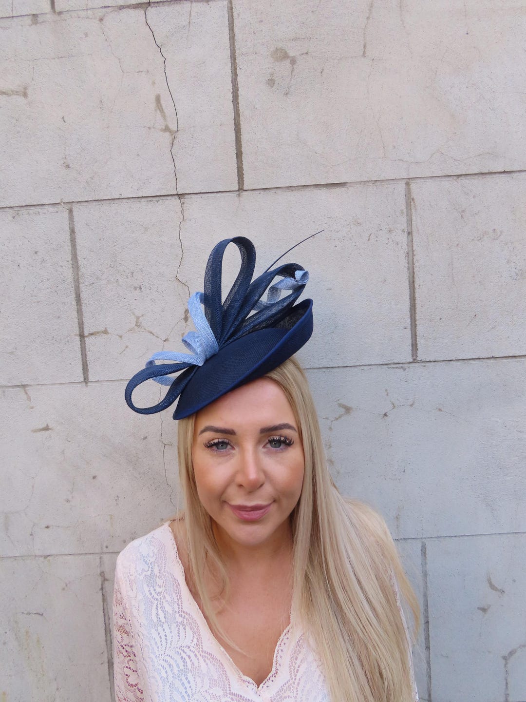 Large Navy Blue & Cornflower Light Blue Disc Feather Fascinator Hat ...