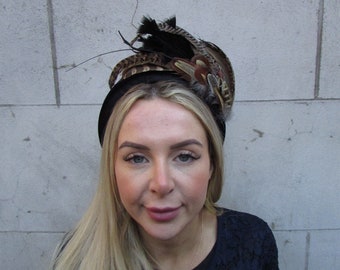 One off Piece - Black & Brown Pheasant Feather Pillbox Hat Hair ...