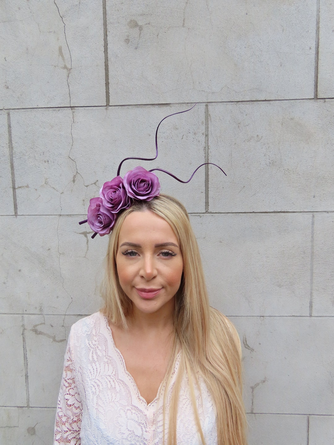 Plum Grape Purple Rose Flower Statement Feather Fascinator Headband ...