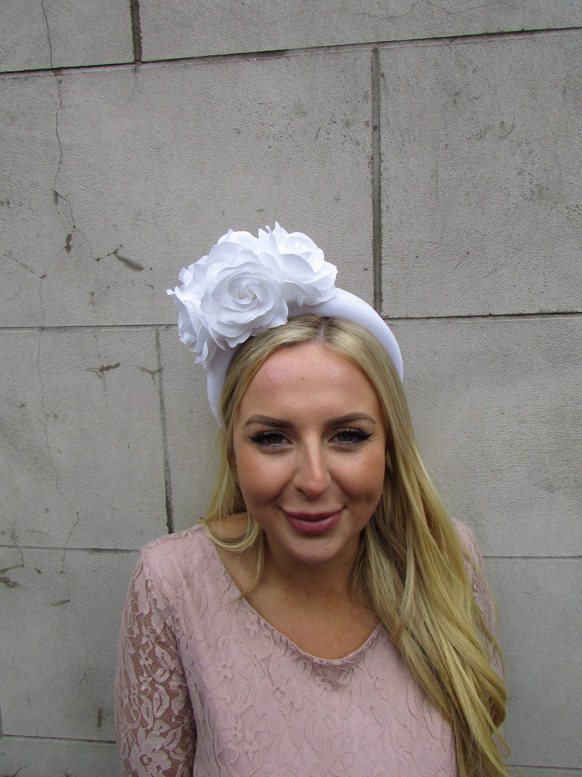 White Rose Flower Velvet Padded Headband Fascinator White Rose Flower Velvet Padded Headband Fascinator