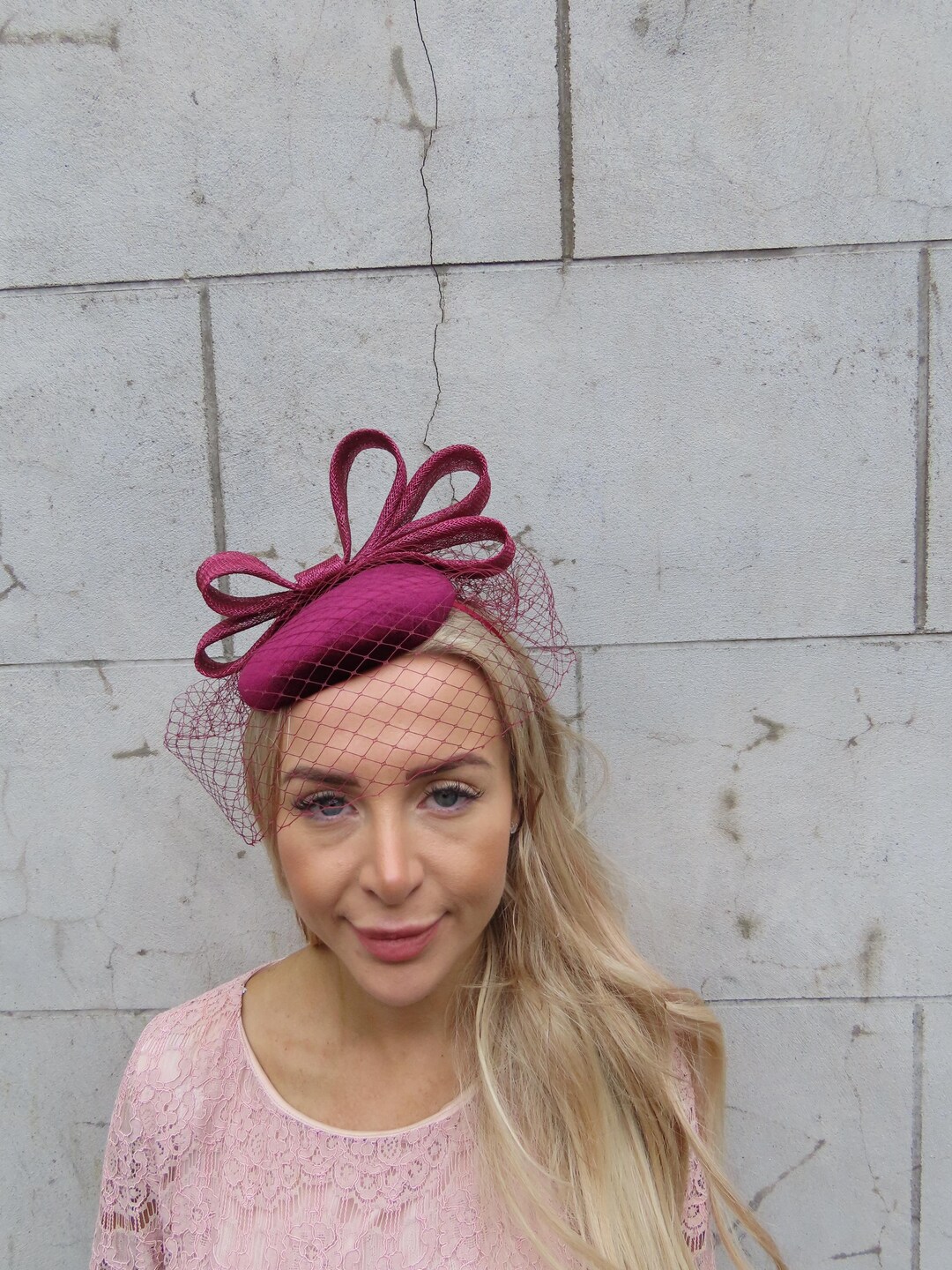 One off Piece - Burgundy Velvet Pillbox Hat Veil Fascinator Races ...