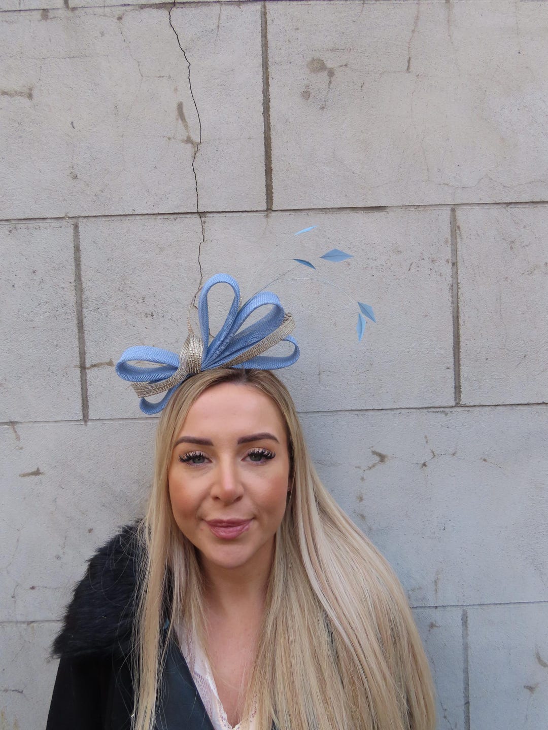 Light Cornflower Blue & Gold Periwinkle Feather Fascinator Headband ...