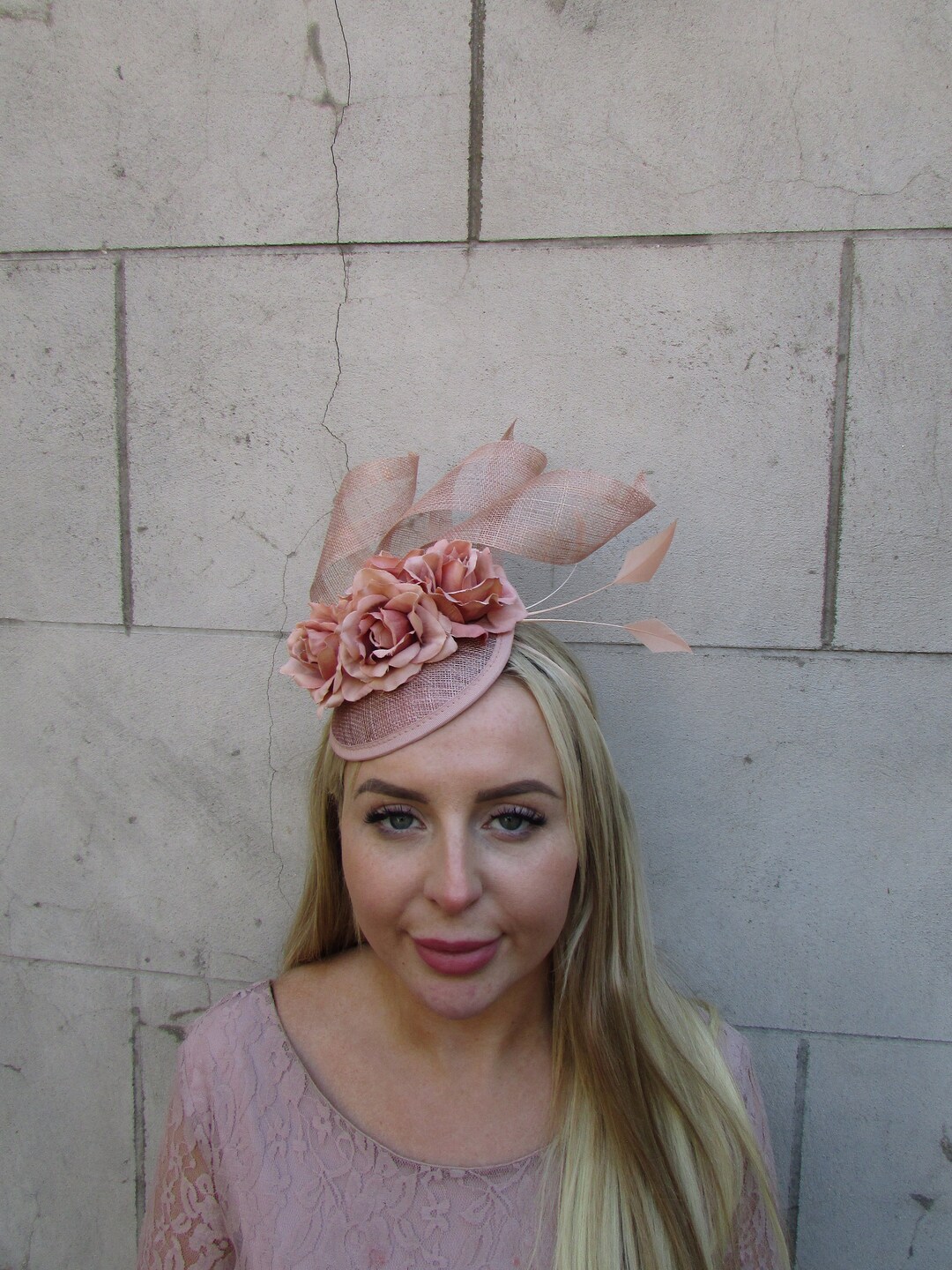 Nude Floral Sinamay Rose Flower Feather Hat Hair Fascinator Races ...