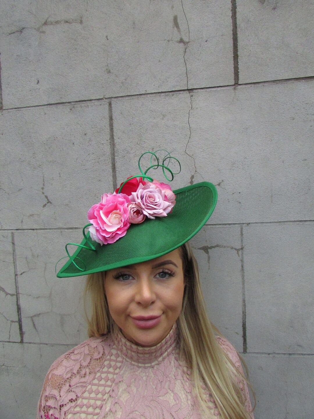 Large Emerald Green Dusky Pink Hot Pink Blush Rose Floral Flower ...