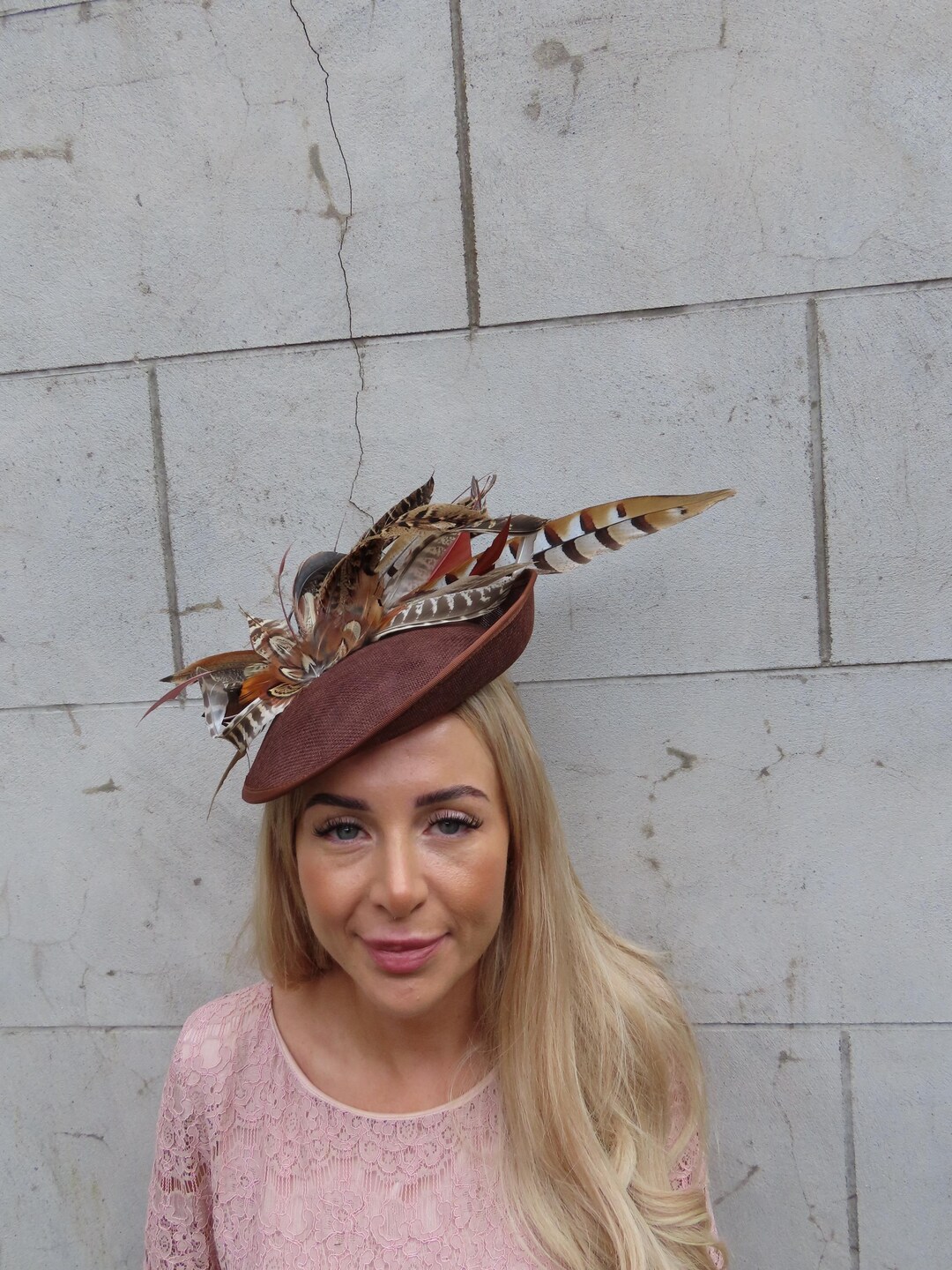 One off Piece - Brown Pheasant Feather Fascinator Hat Disc Saucer Races ...