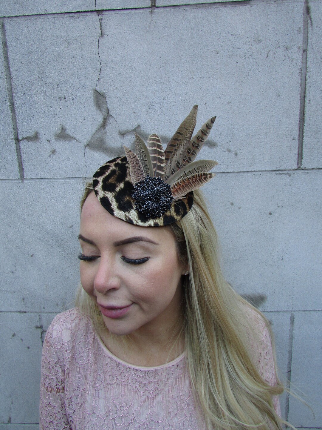 Black Brown Leopard Print Pheasant Feather Fascinator Pillbox Races Hat ...