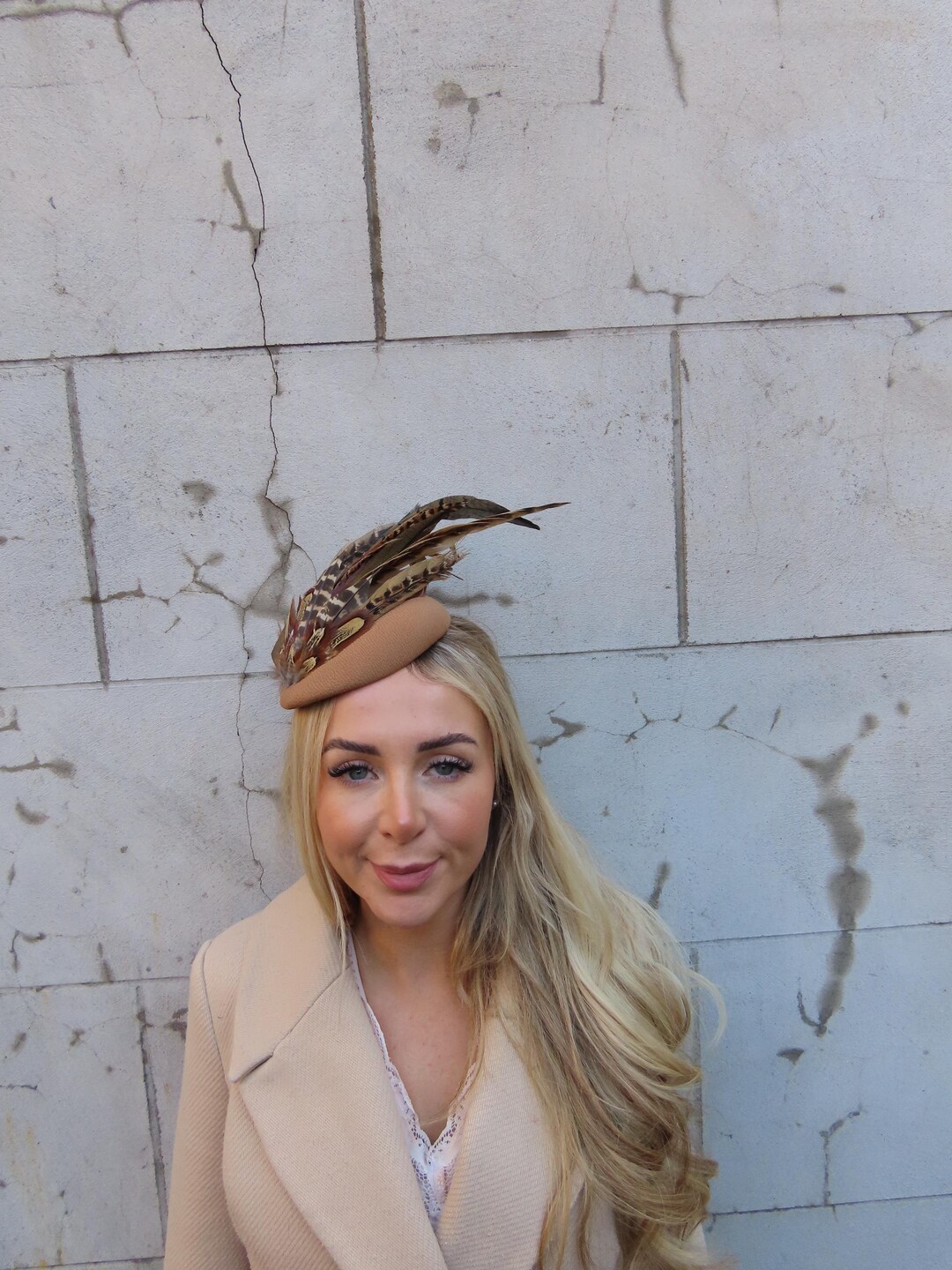 Tan Brown Pheasant Feather Pillbox Hat Fascinator Races Wedding ...