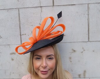 Large Black Disc Saucer Feather Hat Fascinator Wedding Guest Ascot ...