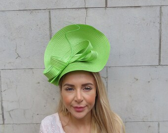 One off Piece Large Bottle Green Feather Straw Style Hat Fascinator ...