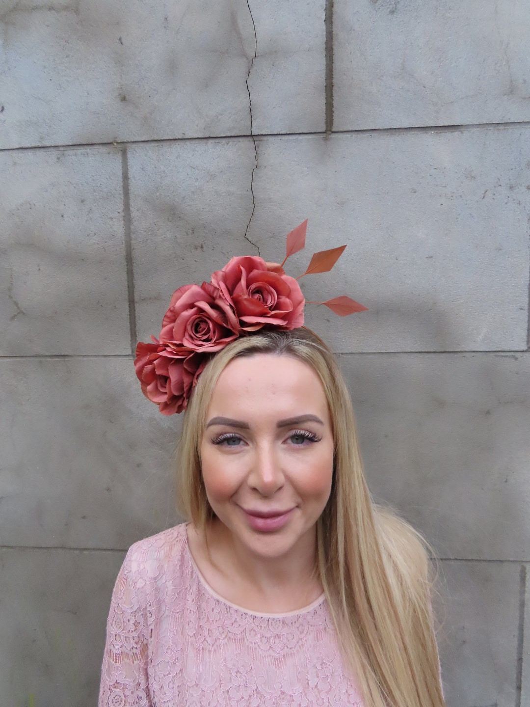 Rust Tan Rose Flower Feather Fascinator Headband Headpiece Floral Races ...