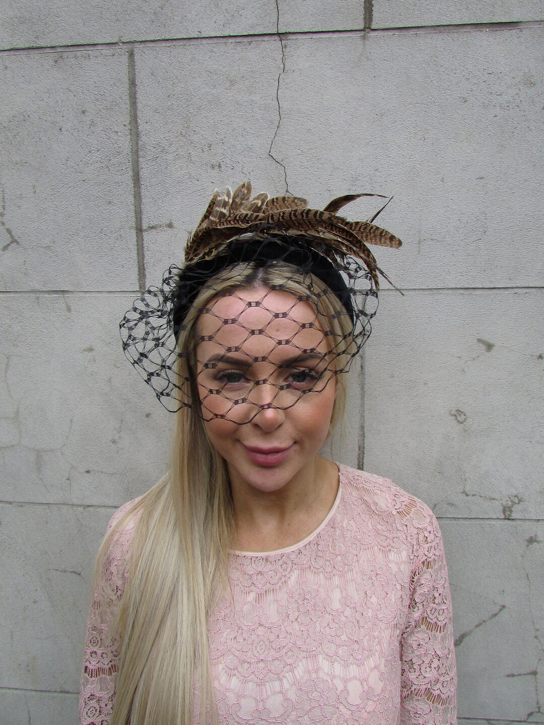 One off Piece Black Brown Pheasant Feather Padded Headband Fascinator ...