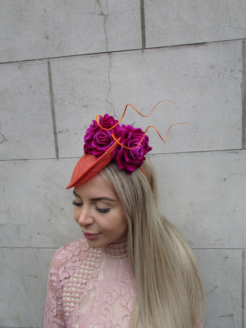 Burnt Orange Cerise Pink Fascinator Hat Sinamay Disc Saucer Headpiece ...