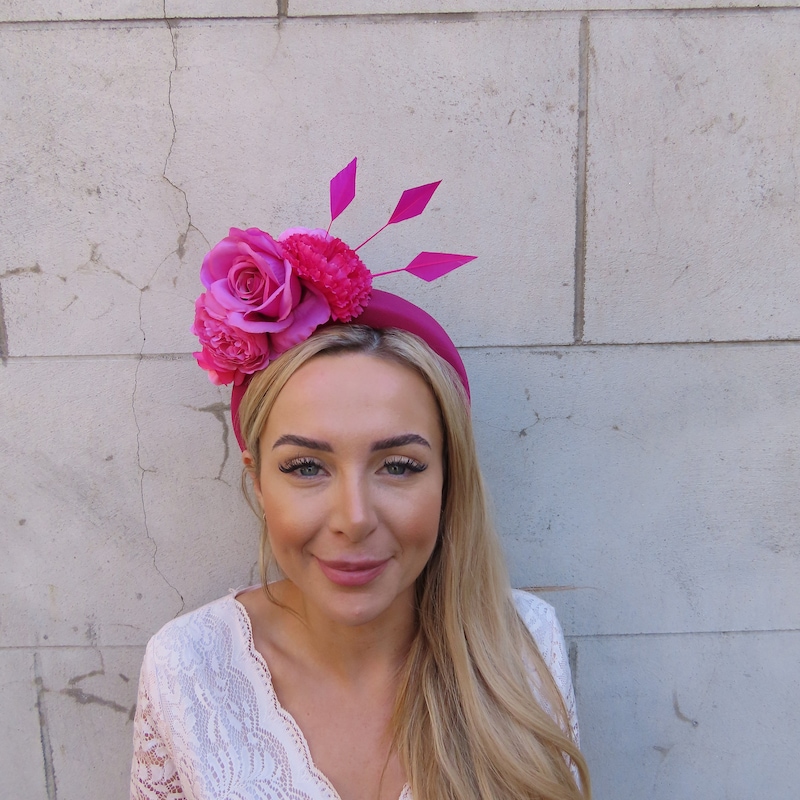 Pink Rose Hat Piece - Etsy UK