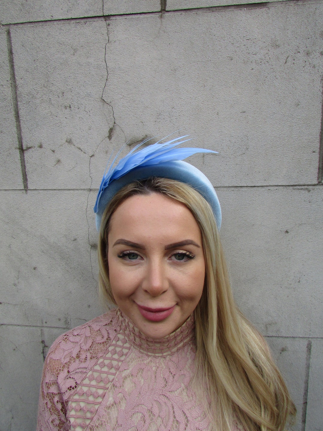 New Light Blue Velvet Feather Padded Headband Fascinator Headpiece ...
