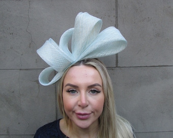 New Duck Egg Light Blue Rose Flower Feather Hat Fascinator Races ...