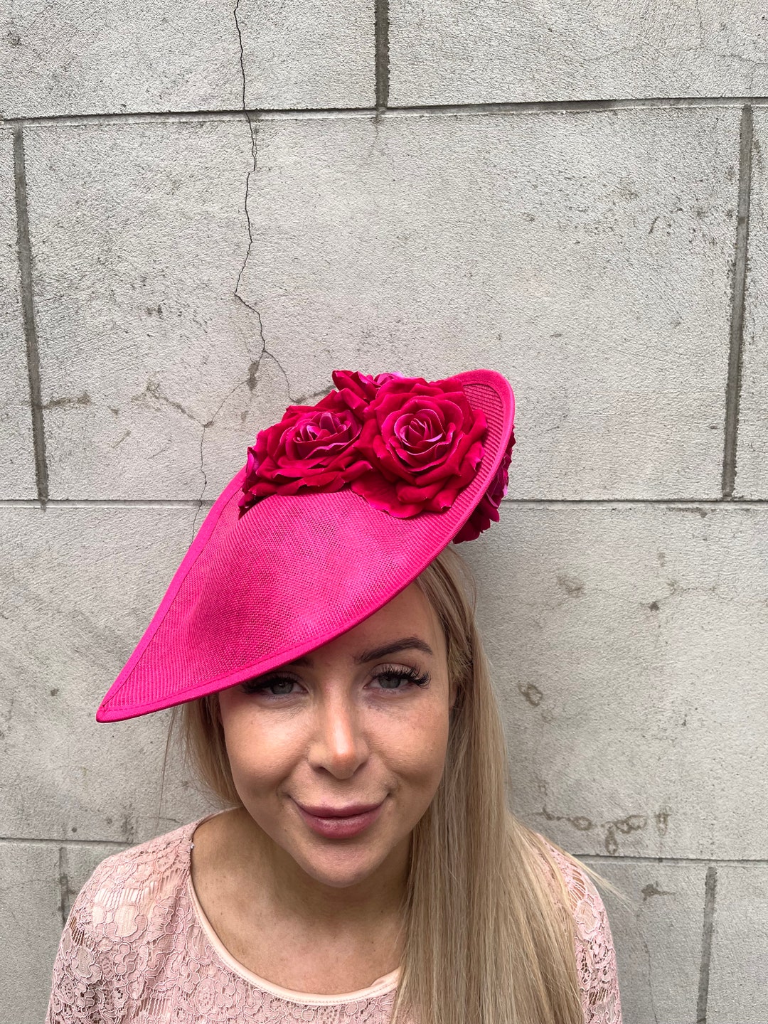 Large Dramatic Cerise Hot Pink Flower Teardrop Fascinator Hat Races ...