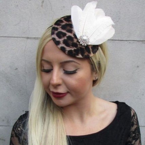 Leopard Print Black Red Rose Flower Feather Hat Fascinator - Etsy