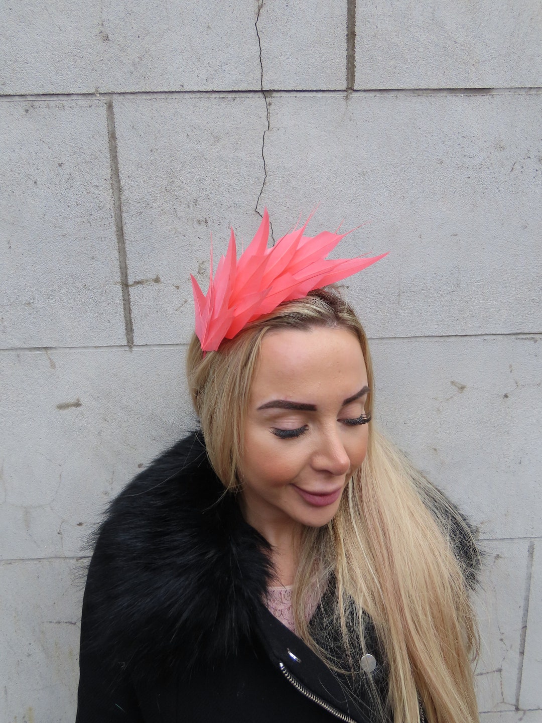 Coral Feather Fascinator Races Wedding Guest Headpiece Hairband Alice ...