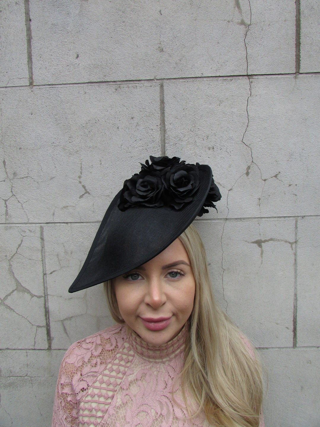 New Dramatic Black Rose Flower Feather Fascinator Hat Big Teardrop ...